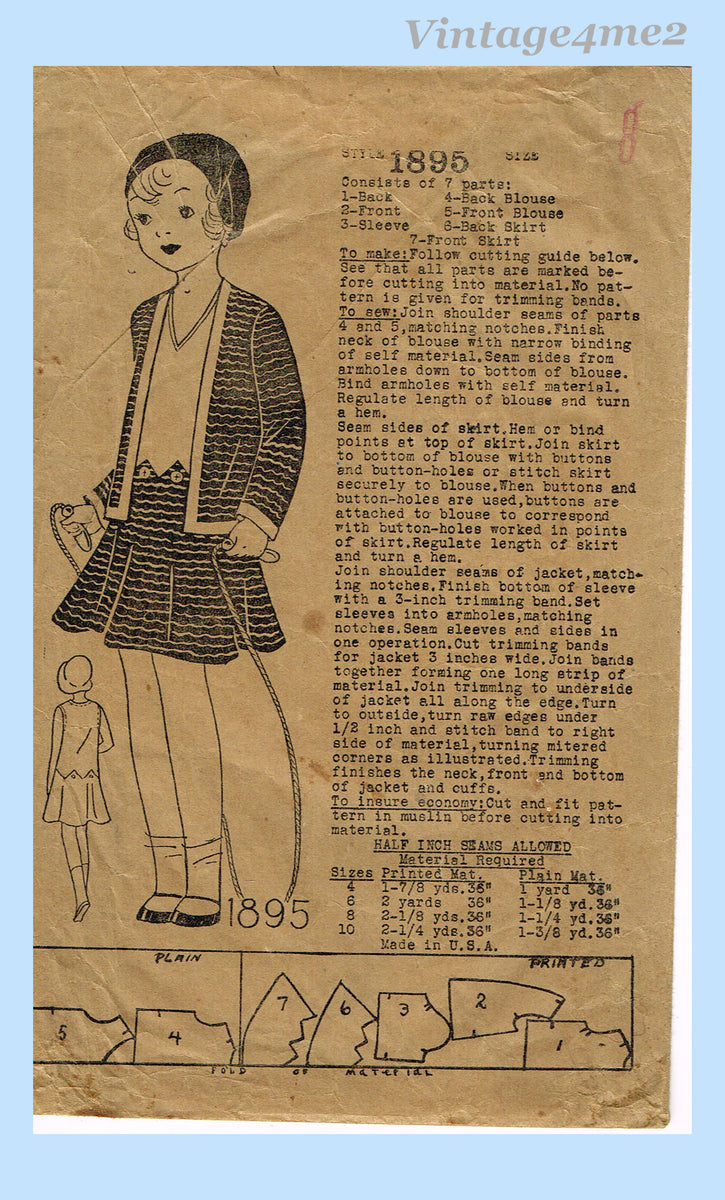 1920s Vintage Mail Order Sewing Pattern 1895 Little Girls Flapper Dres ...