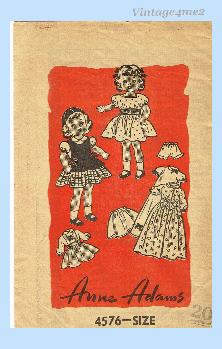 Anne Adams 4576: 1950s Cute 20 Inch Doll Clothes Set Vintage Sewing Pa ...