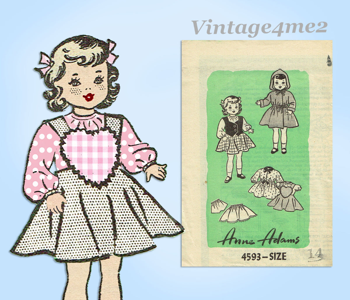 1950s Vintage Anne Adams Sewing Pattern 4593 16inch Doll Clothes Set ...