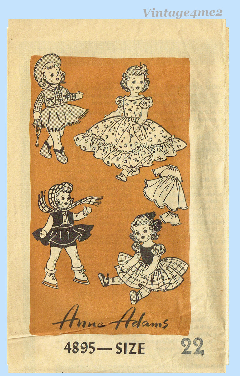 Anne Adams 4895: 1950s Uncut 22 Inch Doll Clothes Set Vintage Sewing P ...