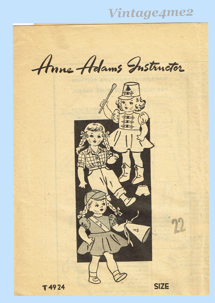 Anne Adams 4924: 1940s Uncut 22in Doll Clothes Vintage Sewing Pattern ...