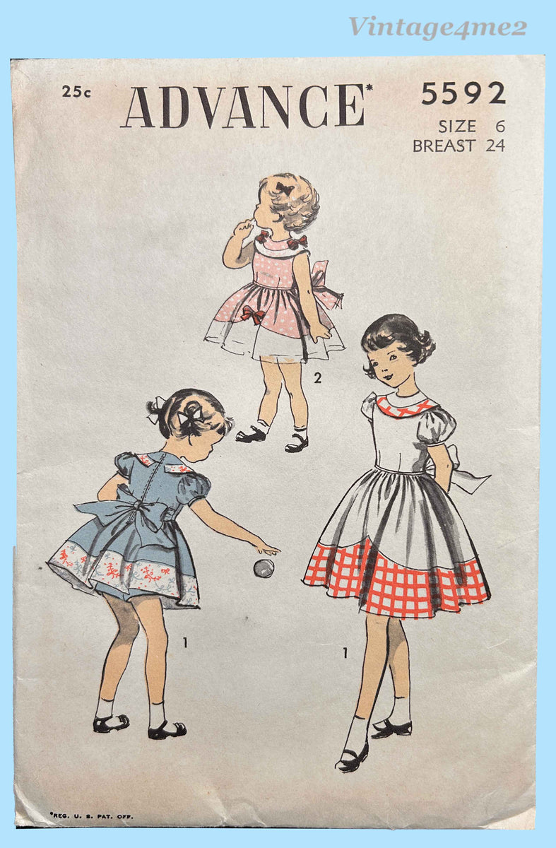 1950s Vintage Advance Sewing Pattern 5592 Uncut Girls Party Dress Sz6 ...