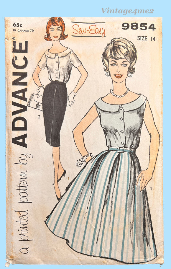 Advance 9854: 1960s Uncut Misses Dress 34 B Vintage Sewing Pattern ...