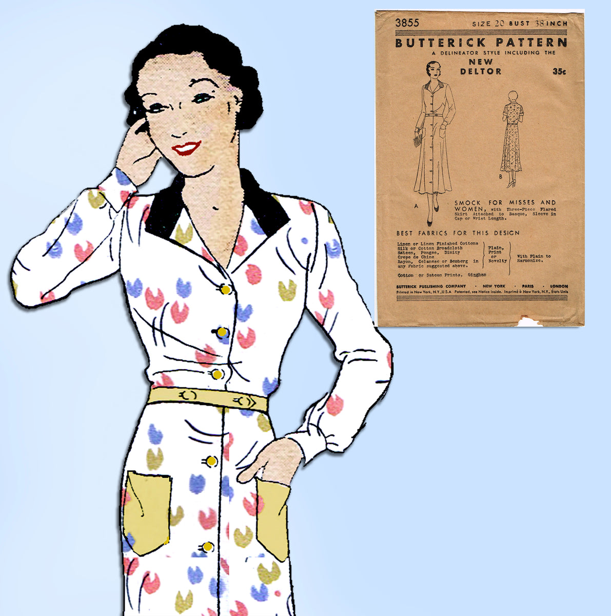 Butterick 3855: 1930s Uncut Misses Dress 34 B Vintage Sewing Pattern ...