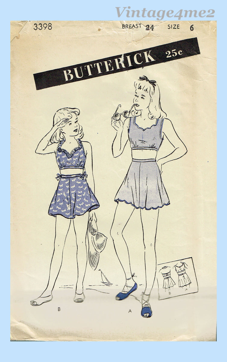 Butterick 3398: 1940s Sweet WWII Toddler Girls Bathing Suit Sz6 Vintag ...