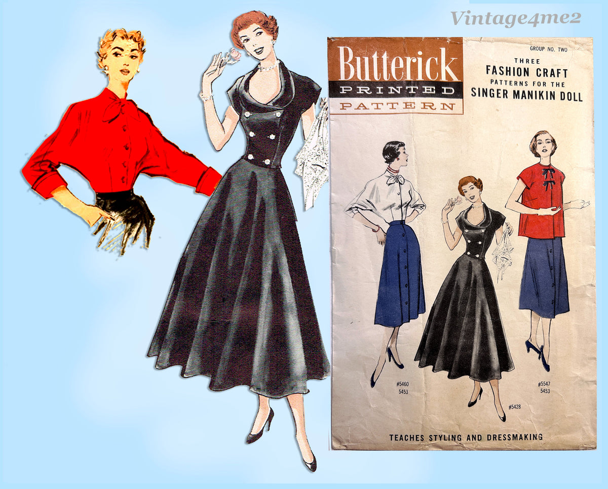 1950s Rare Vintage Singer Manikin Doll Clothes Pattern 3 Butterick Des ...