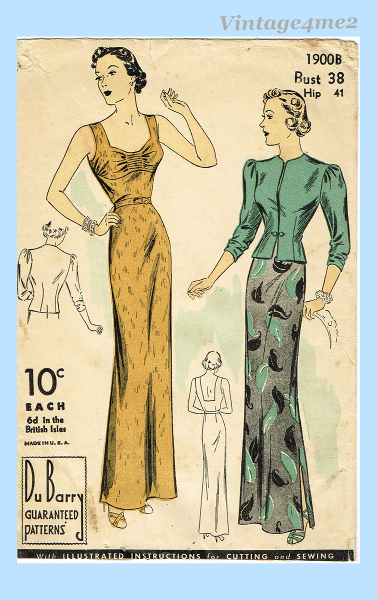 Du Barry 1900B: 1930s Stunning Uncut Dress or Gown Sz 38 B Vintage Sew ...