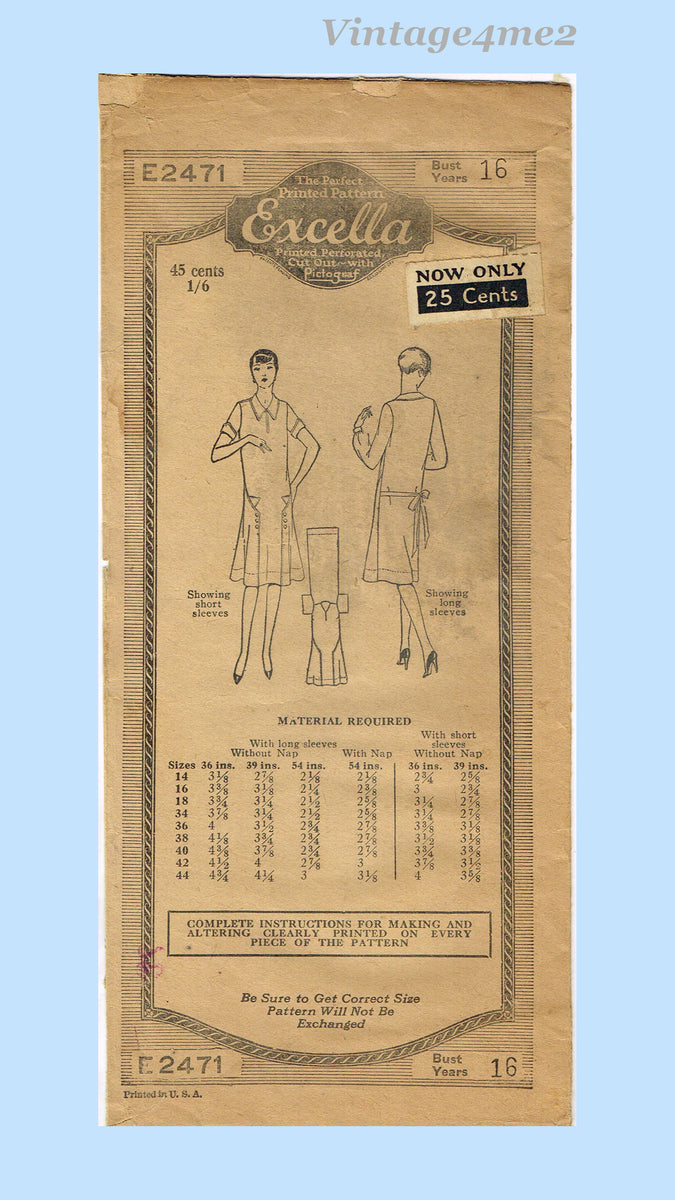 Excella 2471: 1920s Misses Flapper Dress Size 34 Bust Vintage Sewing P ...