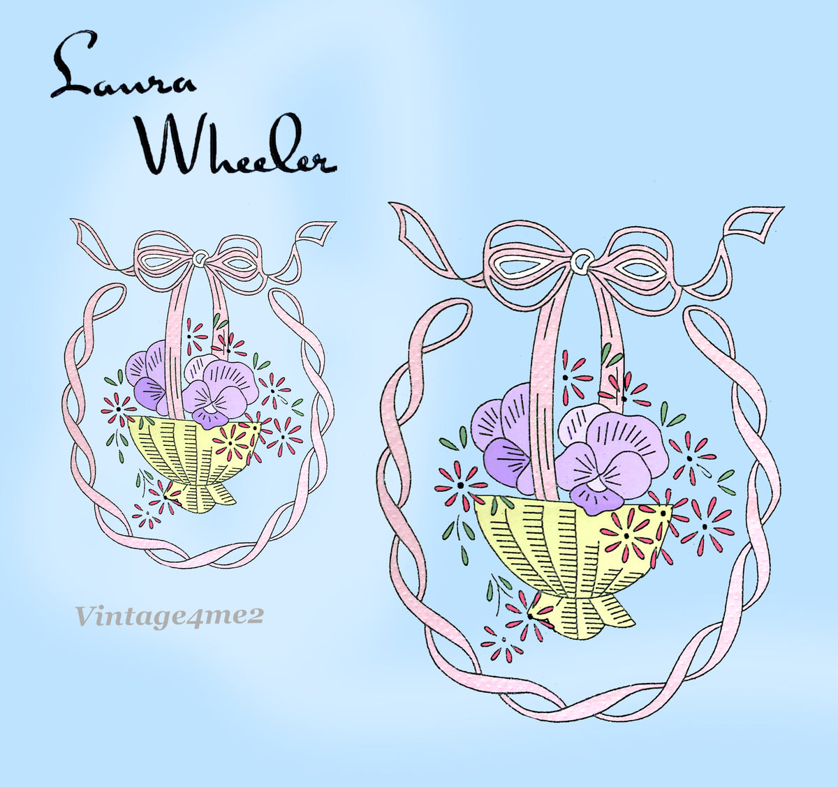1940s Vintage Laura Wheeler Embroidery Transfer 650 Uncut Pansy Basket ...