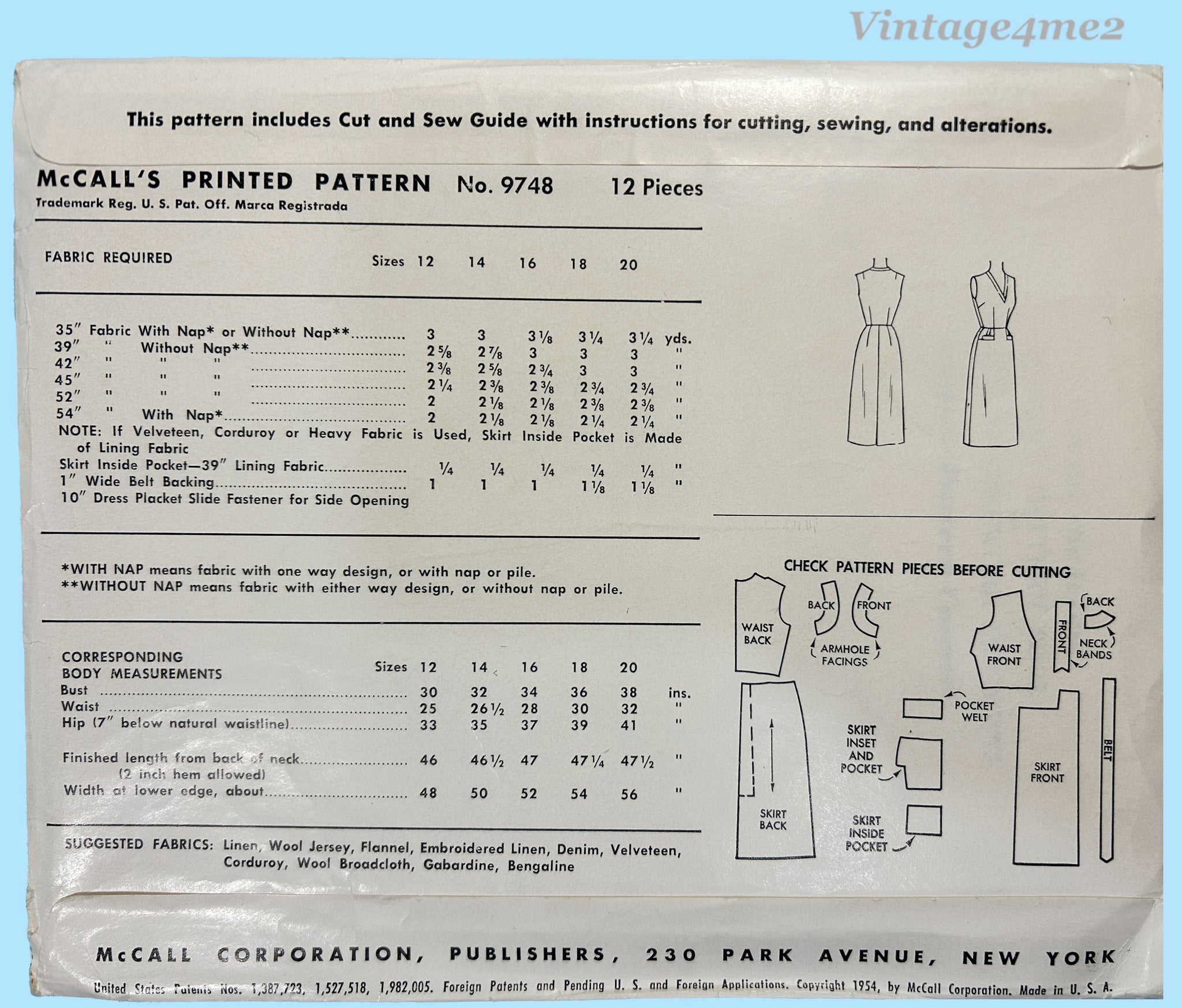 1950s Vintage McCall's Sewing Pattern 9748 Uncut Misses Sun Dress 36B ...