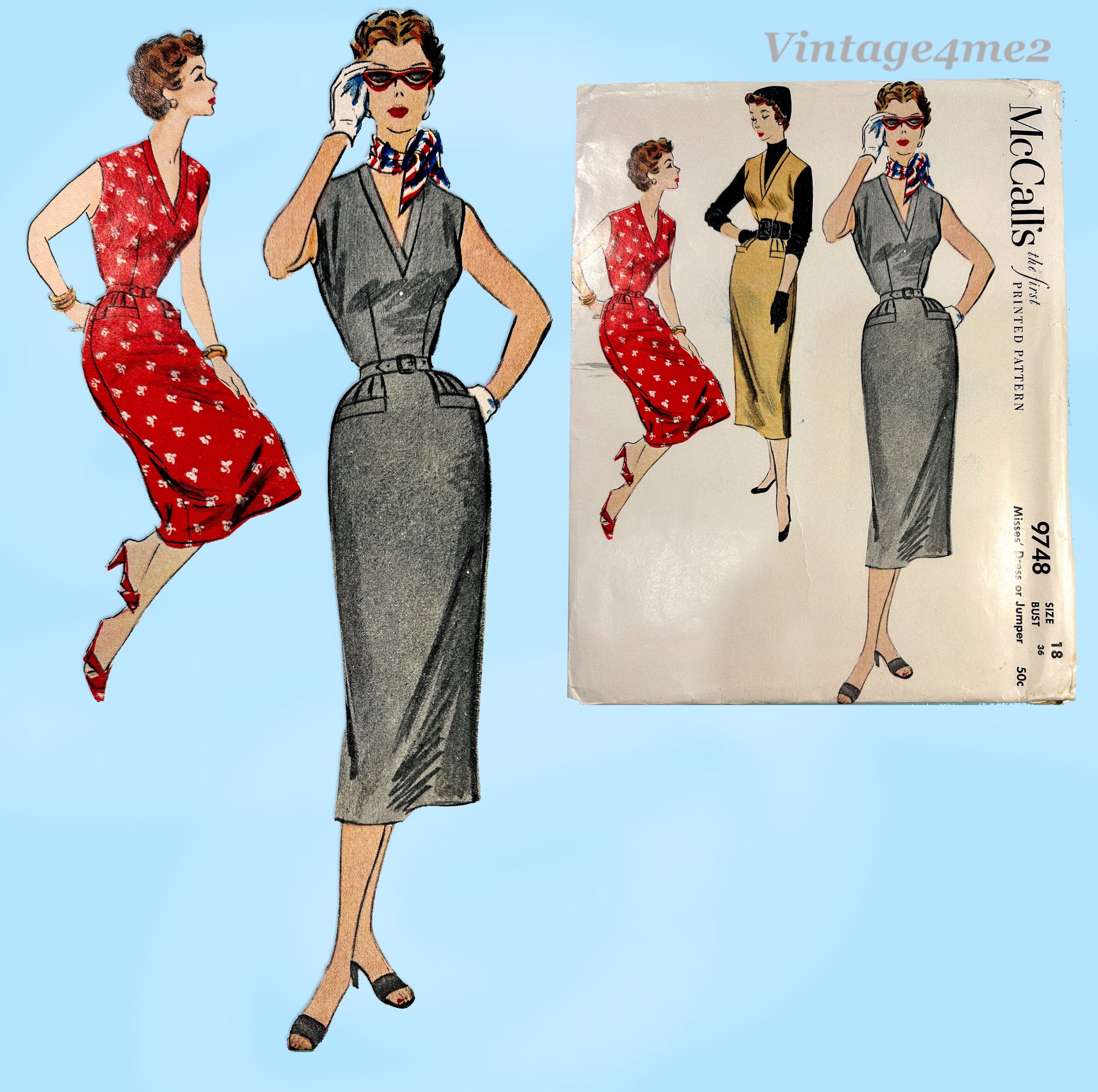 1950s Vintage McCall's Sewing Pattern 9748 Uncut Misses Sun Dress 36B ...