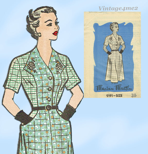 1950s Original Vintage Marian Martin Pattern 9191 Unusual Bodice Dress ...