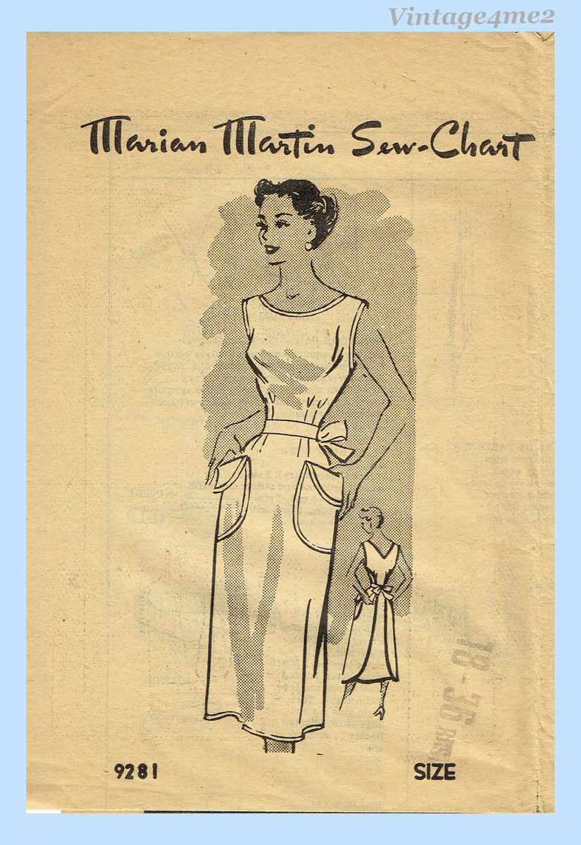 1950s Vintage Marian Martin Pattern 9281 Uncut Misses Wrap Dress 36 B ...