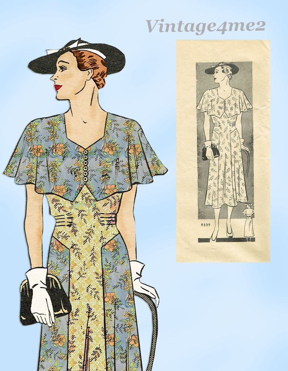 Marian Martin 9339: 1930s Plus Size Dress 44 B Vintage Sewing Pattern ...