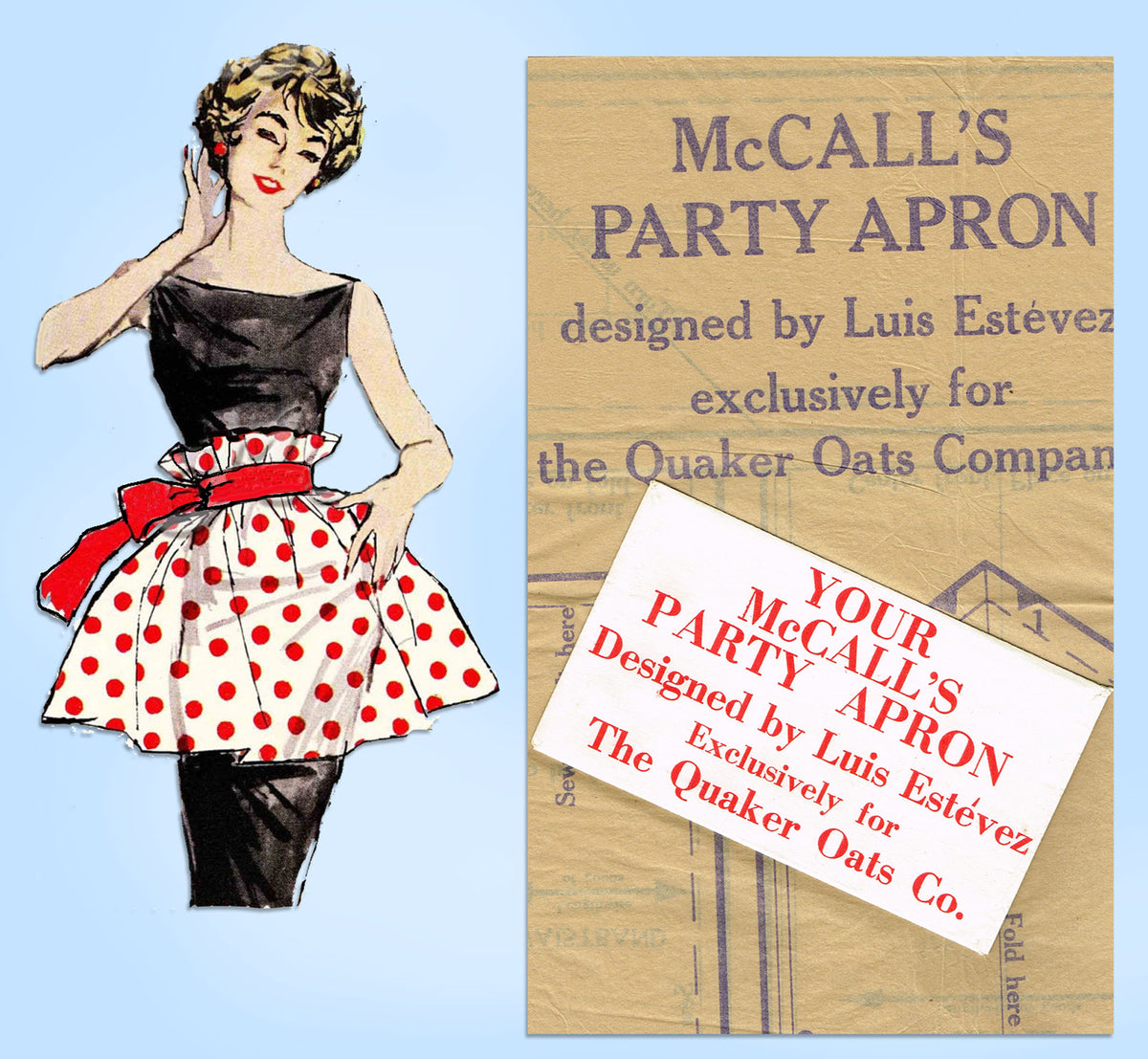 1950s Vintage McCall Sewing Pattern 1594 Misses Organdy Party Apron ...