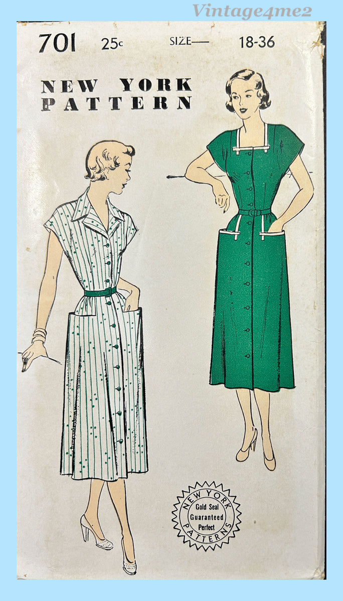 New York 701: 1950s Cute Uncut Misses Day Dress Sz 36 B Vintage Sewing ...