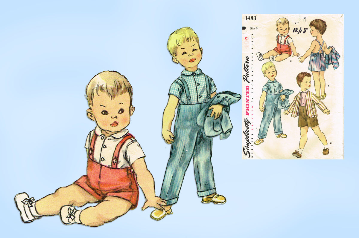1950s Vintage Simplicity Sewing Pattern 1483 Baby Boy's 3 PC Suit Sz 3 ...