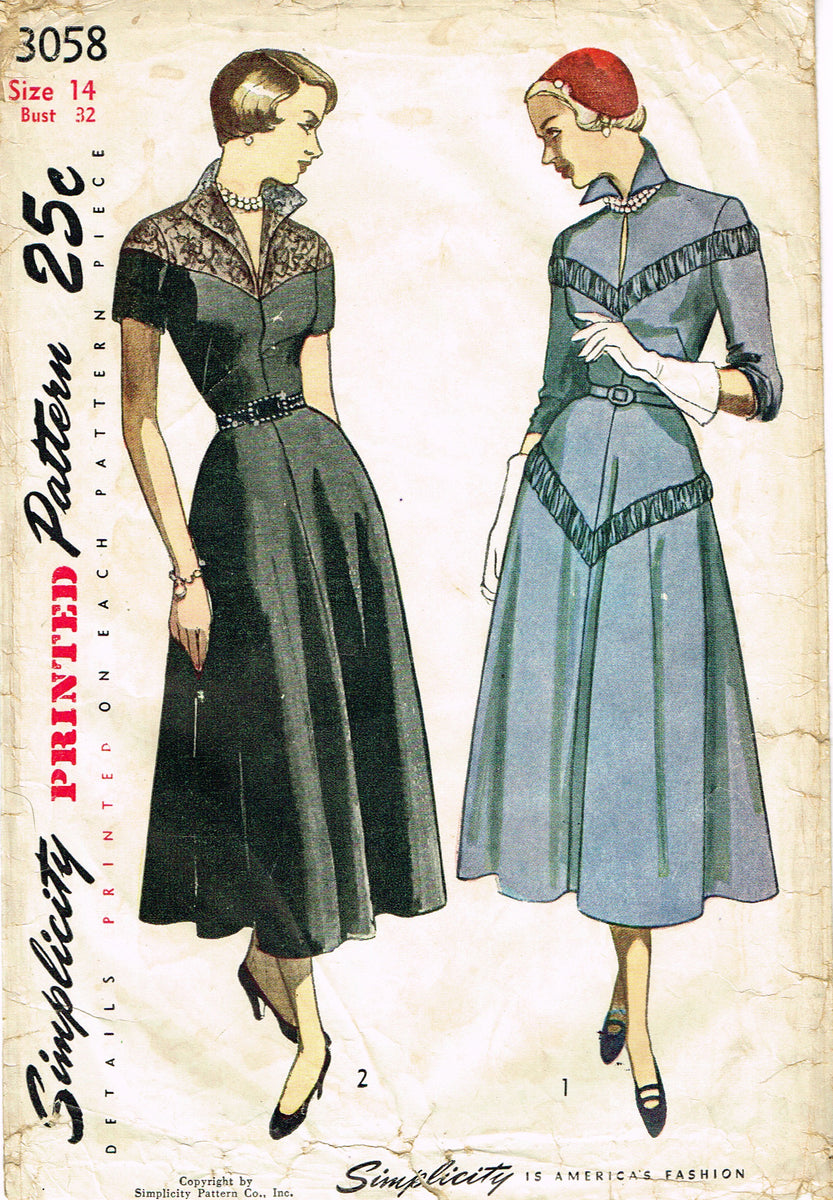 1940s Vintage Simplicity Sewing Pattern 3058 Stunning Afternoon Dress ...