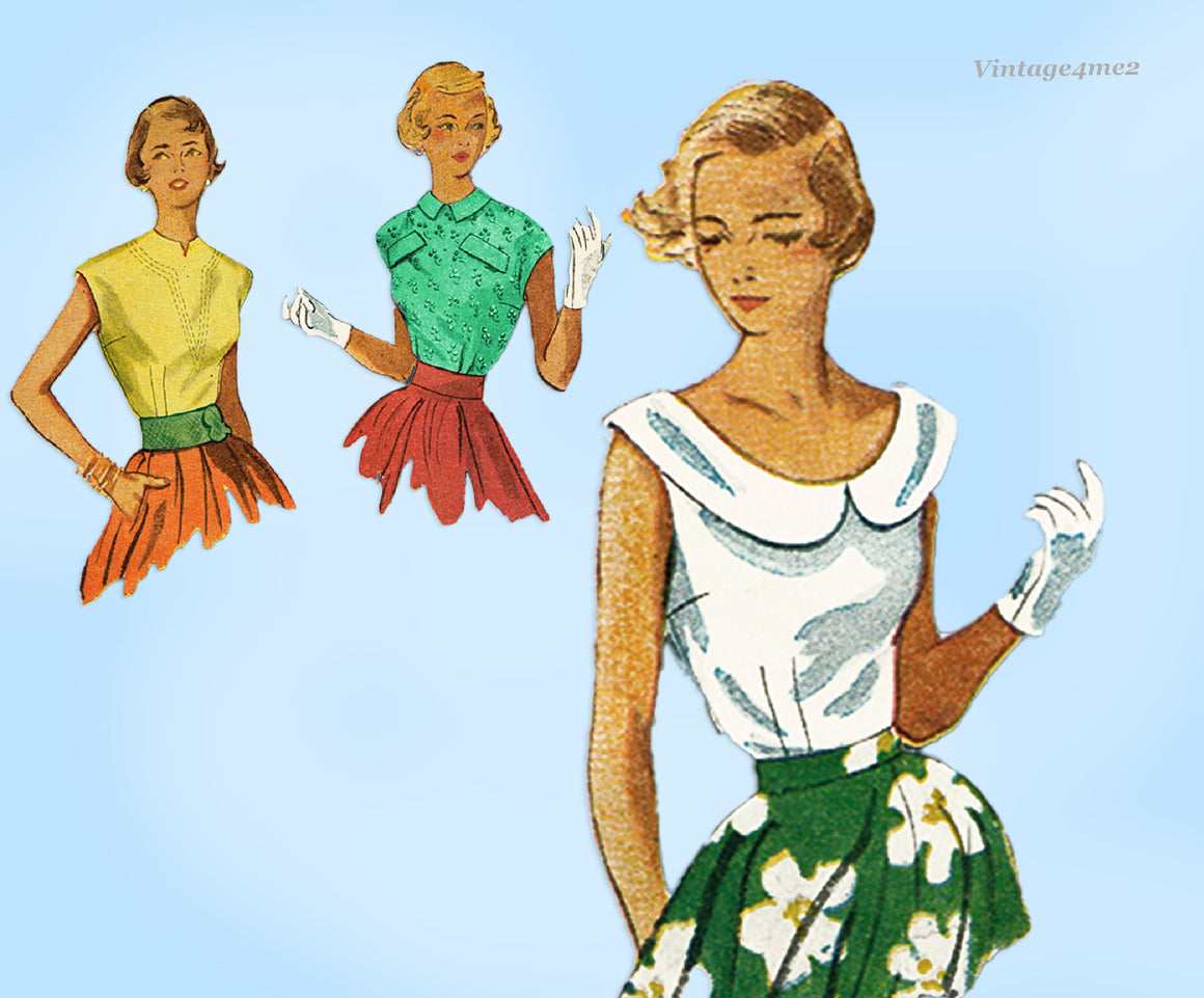 1950s Vintage Simplicity Sewing Pattern 4238 Easy Sleeveless Blouse ...