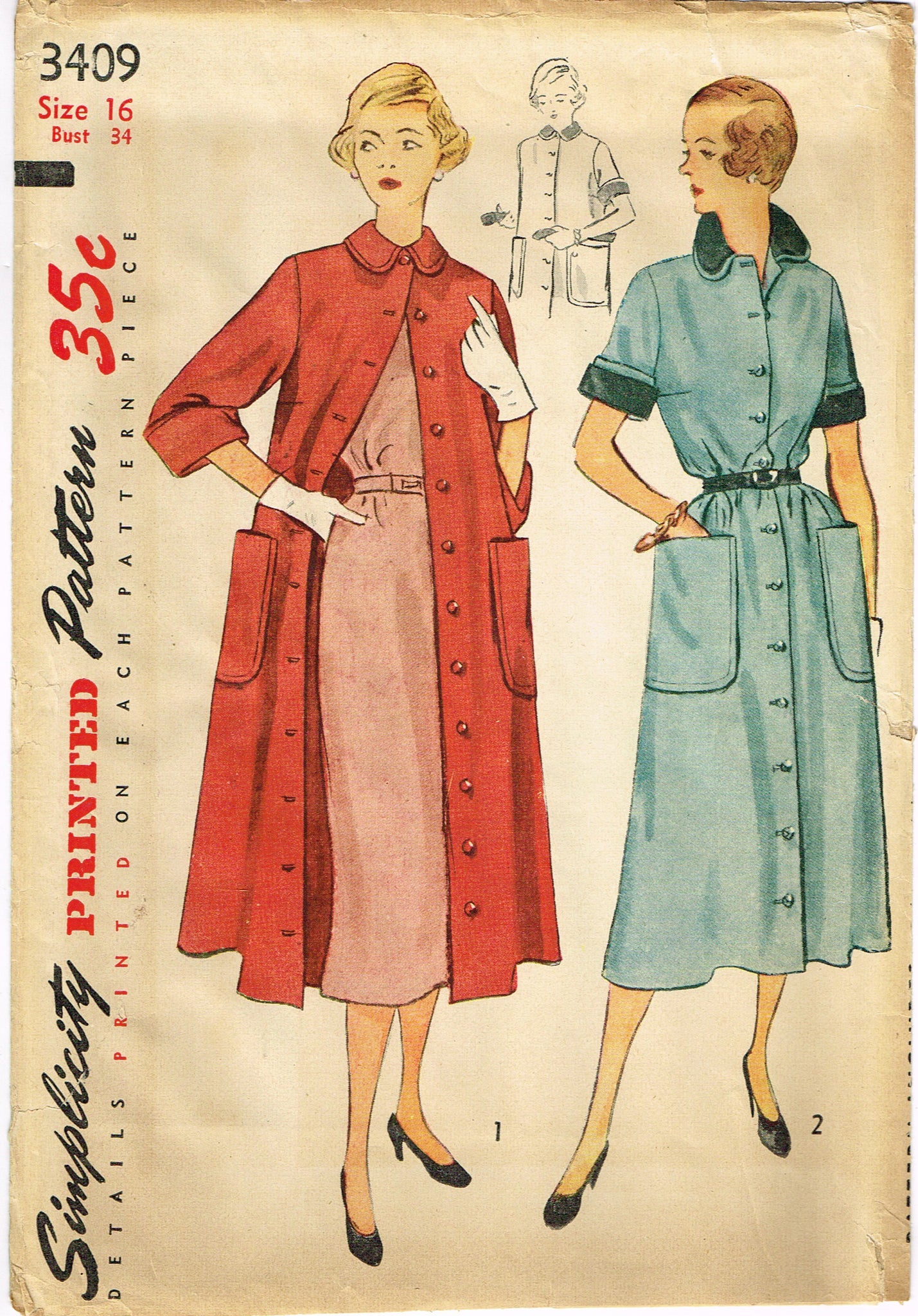 1950s Vintage Simplicity Sewing Pattern 3409 Uncut Mises Dress or Dust ...