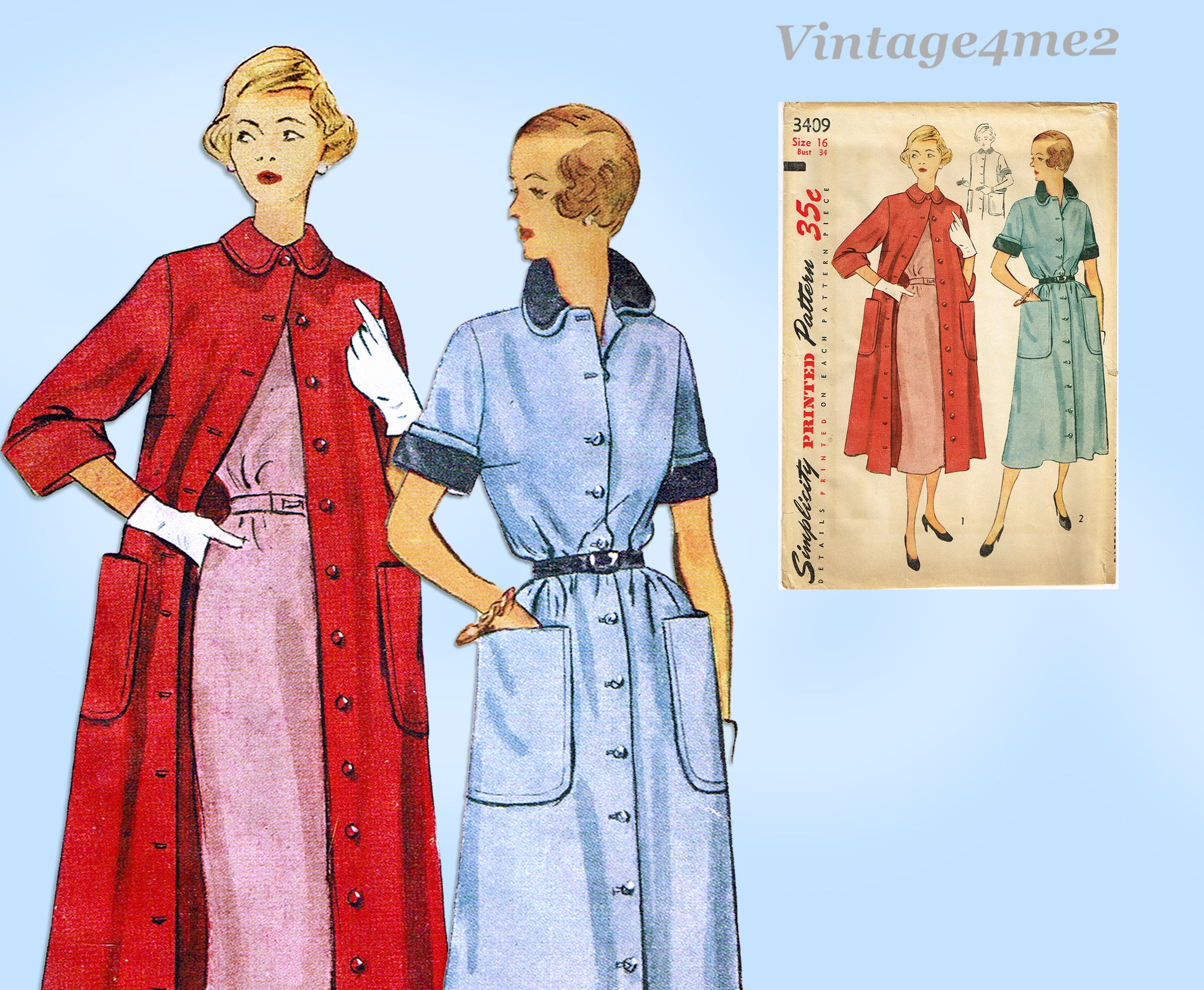 1950s Vintage Simplicity Sewing Pattern 3409 Uncut Mises Dress or Dust ...