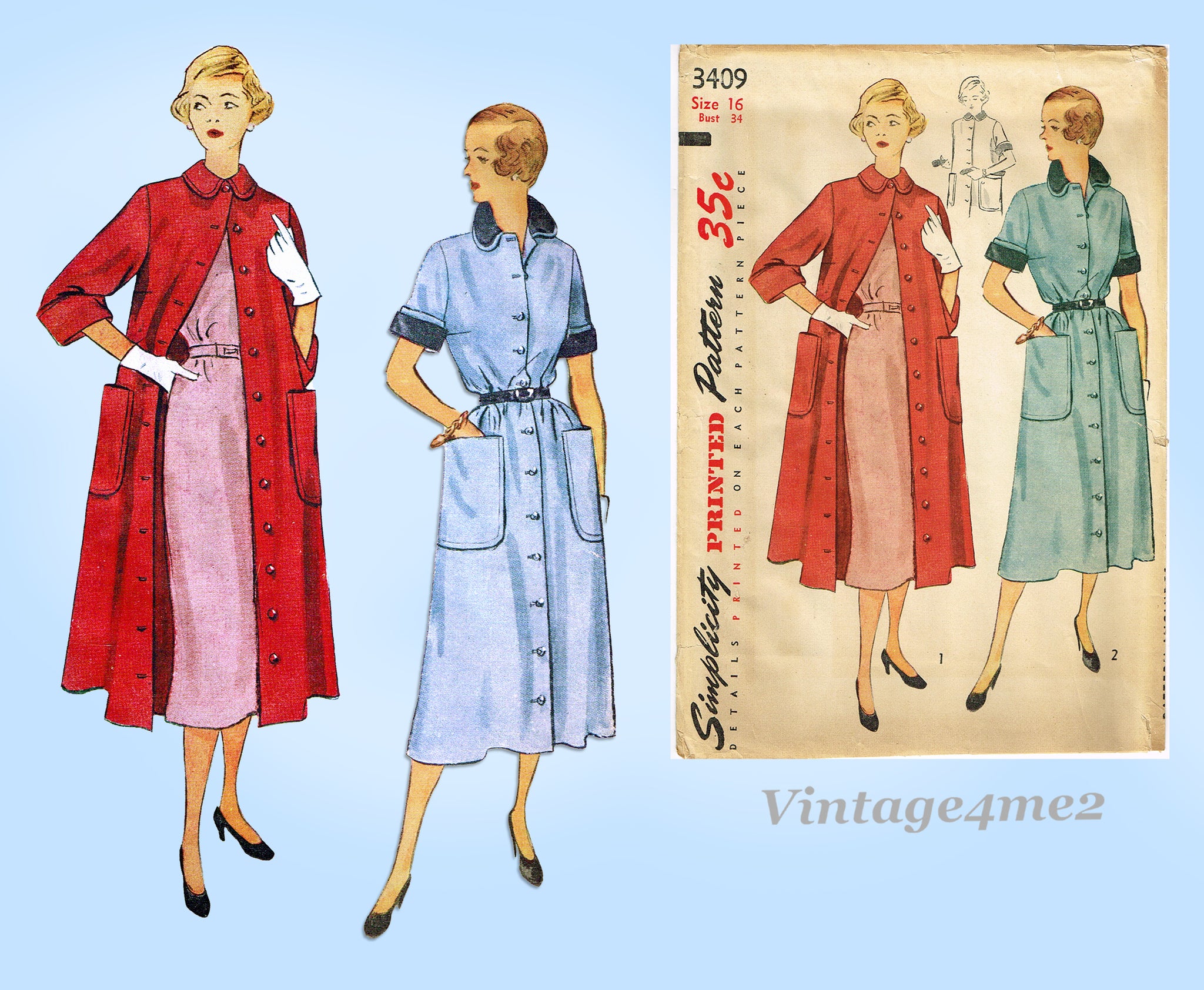 1950s Vintage Simplicity Sewing Pattern 3409 Uncut Mises Dress or Dust ...