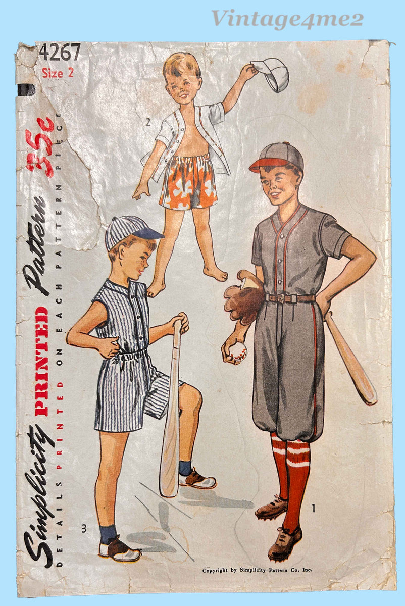 Simplicity 4267 1950s Uncut Baseball Uniform and Cap Vintage Sewing ...