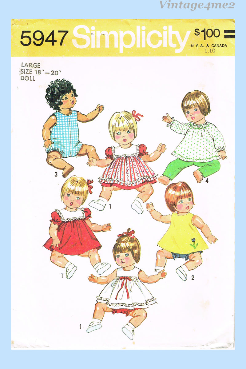 1970s Simplicity Sewing Pattern 5947 Large 18 20 In Baby Doll Clothes ...