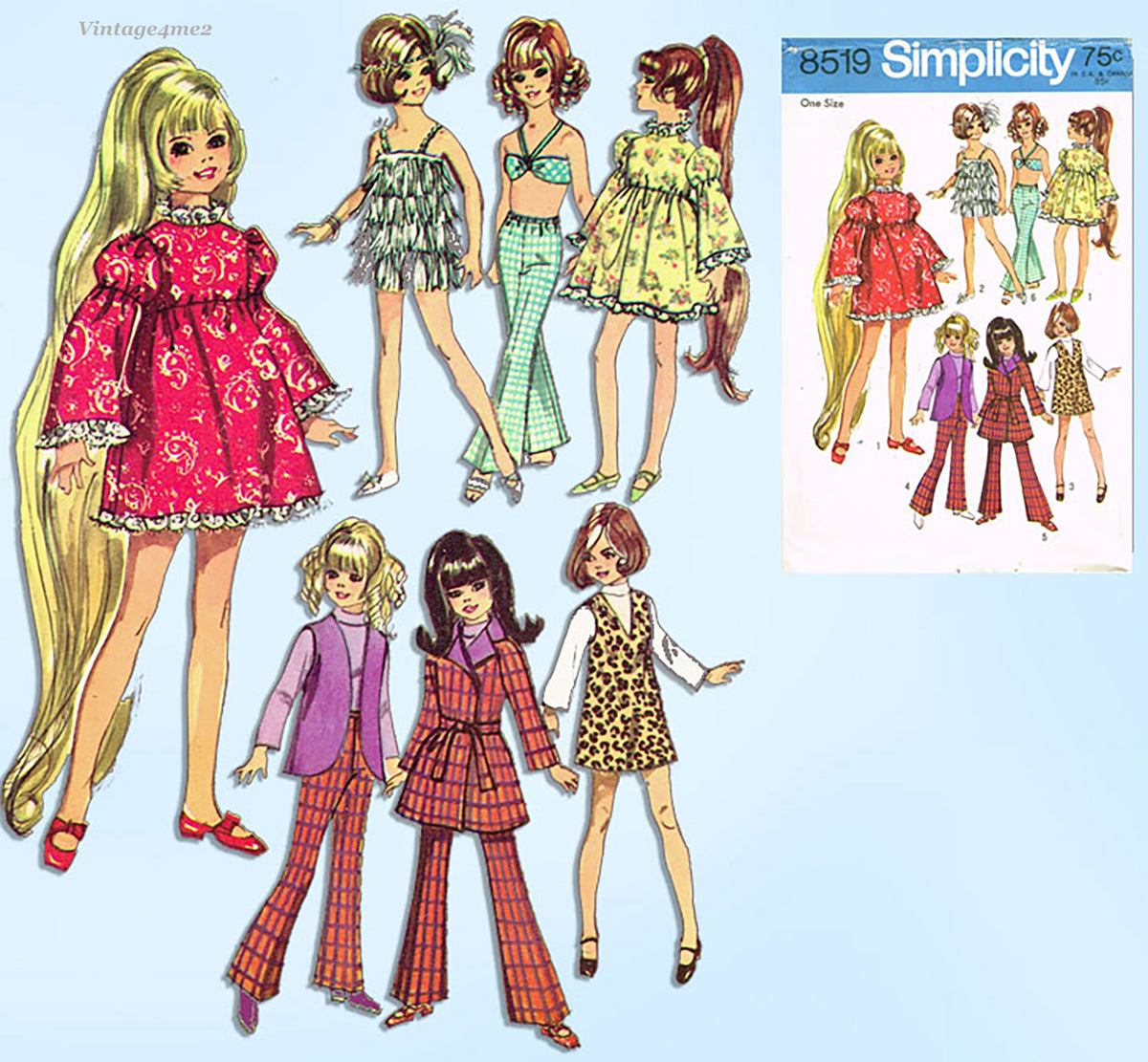 1960s VTG Simplicity Pattern 8519 Uncut 17.5in High Heel Doll Clothes ...