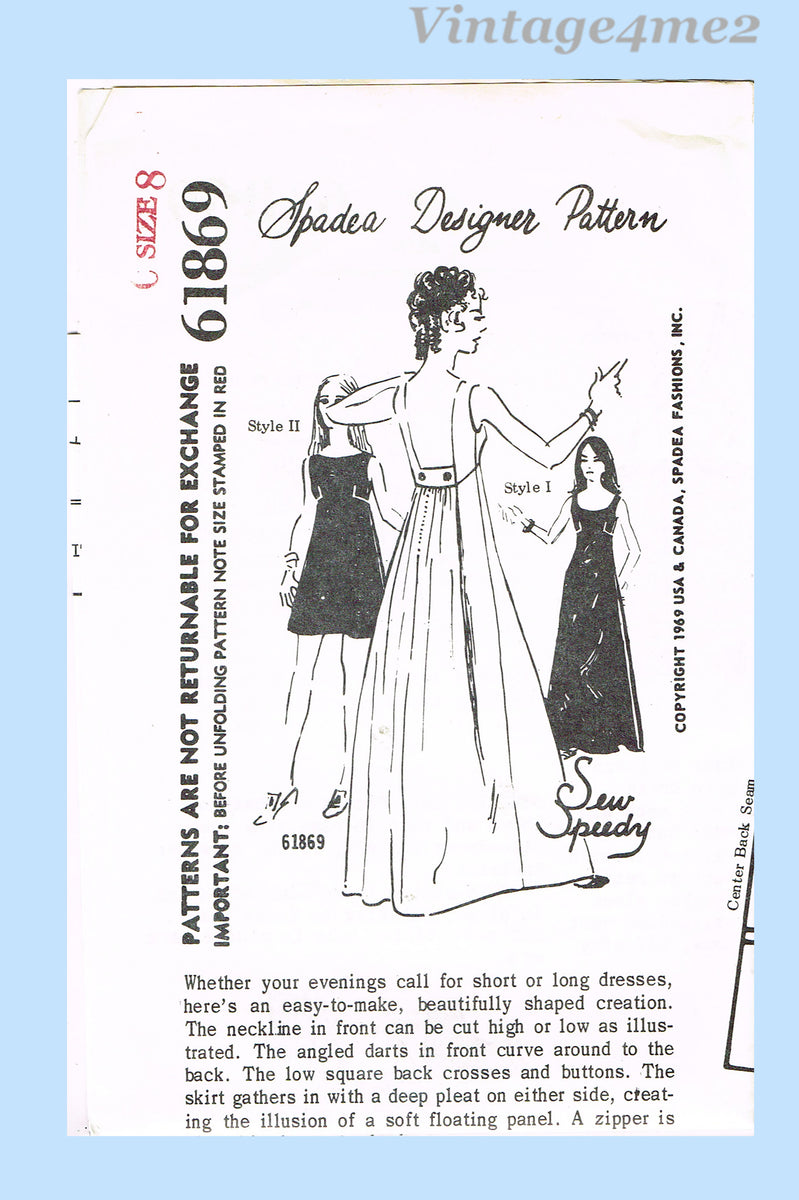 1960s Vintage Designer Spadea Sewing Pattern 61869 Uncut Misses Evenin ...