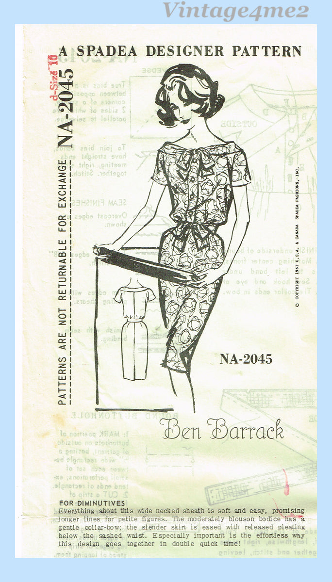 1960s Vintage Designer Spadea Sewing Pattern NA-2045 Lovely Misses Dre ...