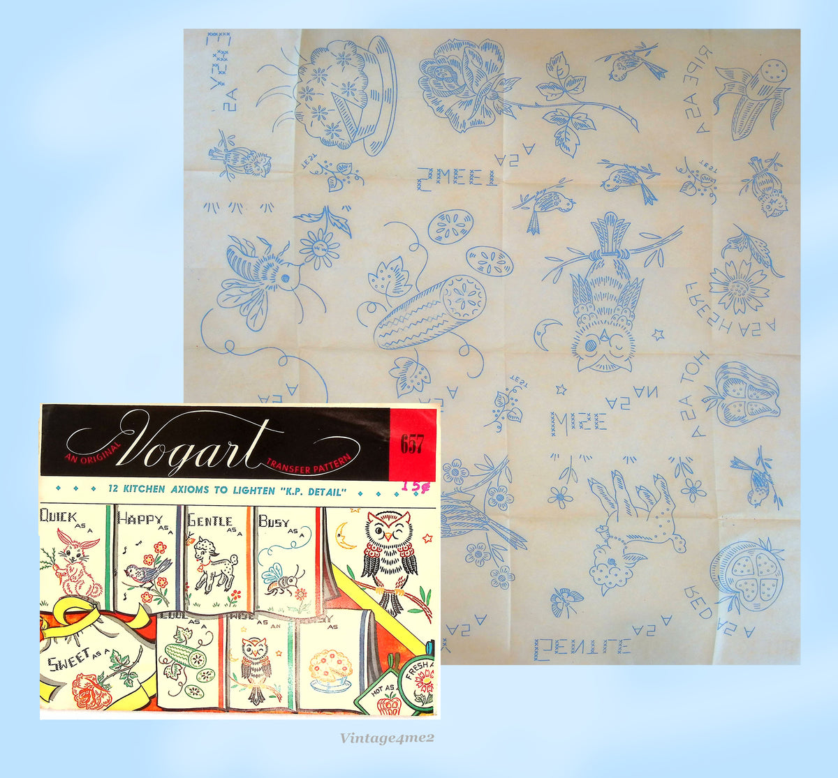 1950s Vintage Vogart Embroidery Transfer 657 Uncut Busy as a Bee Tea T ...