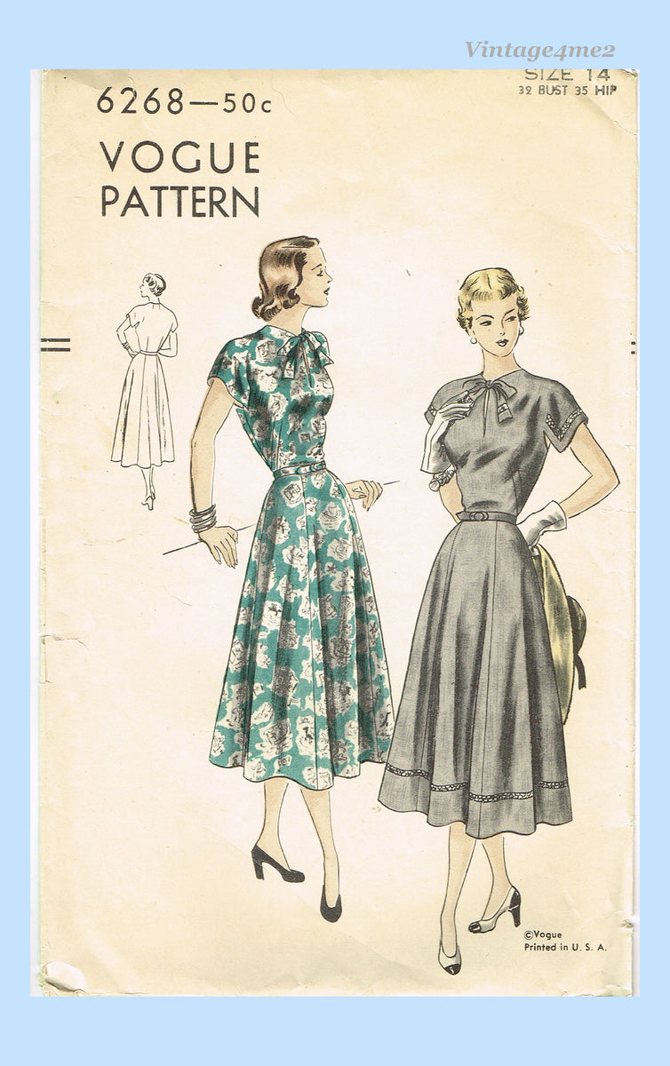 Vogue 6268: 1940s Misses Street Dress Sz 32 Bust Vintage Sewing Pattern ...