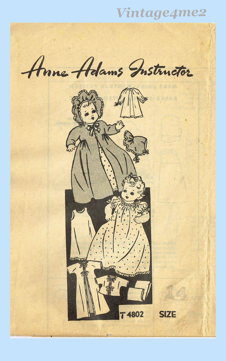 Anne Adams 4802: 1940s 14inch Baby Doll Clothes Vintage Sewing Pattern ...