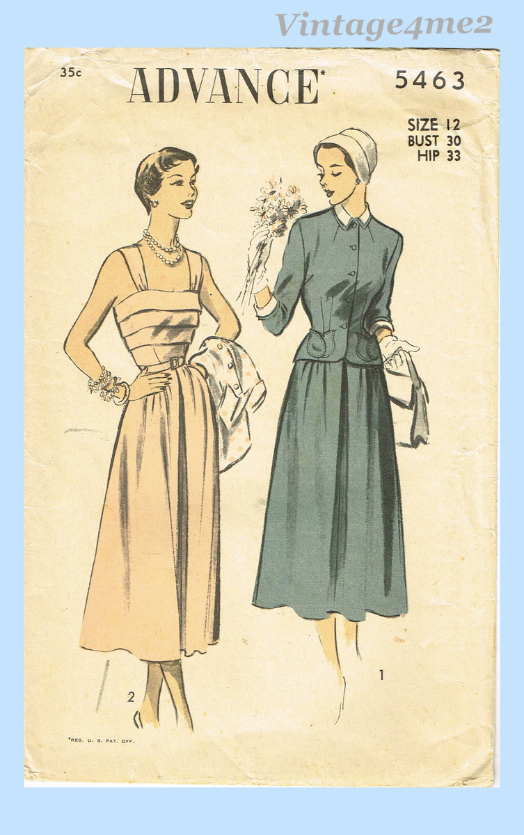1950s Vintage Advance Sewing Pattern 5463 Misses Sun Dress Sz 30 Bust ...