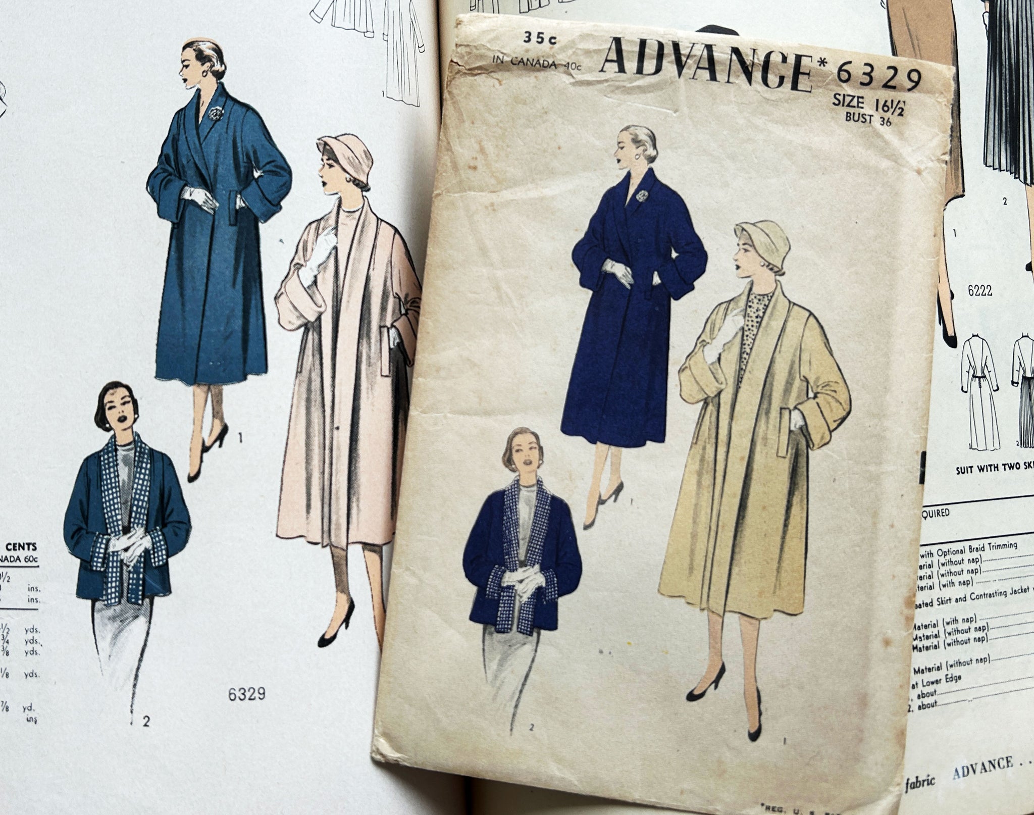 Advance 6329: 1950s Stunning Uncut Swagger Coat Size 36 B Vintage Sewi ...