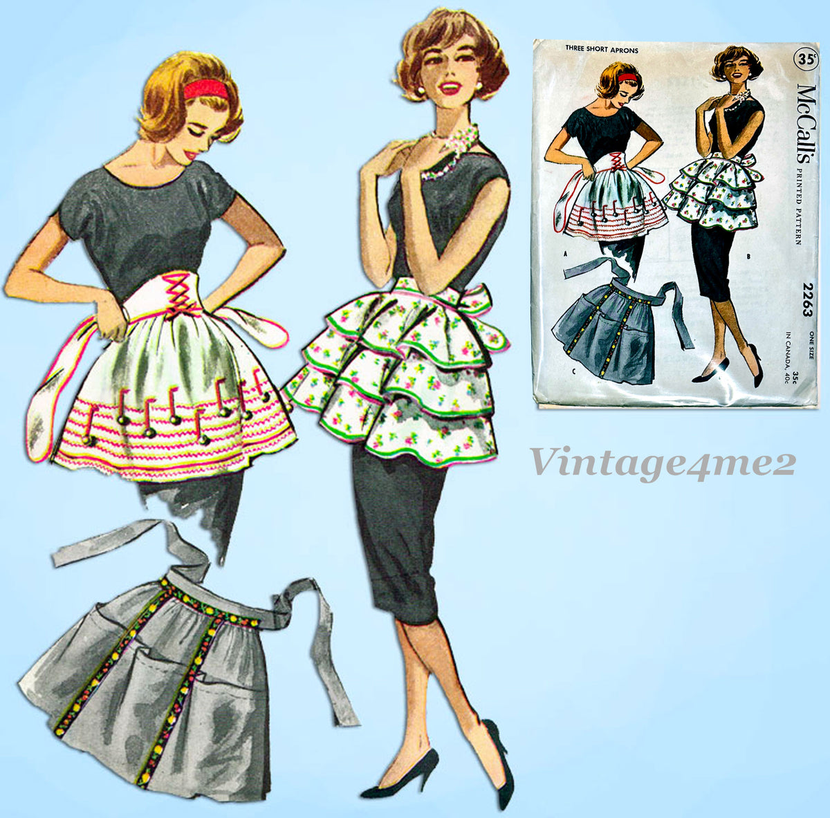 1950s Vintage McCalls Sewing Pattern 2263 Uncut Fun Party Apron Set ...