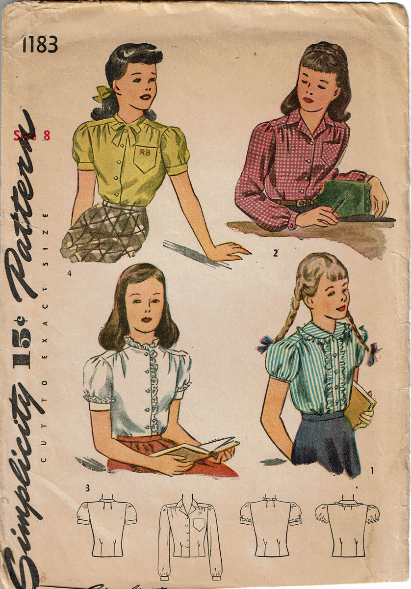 Simplicity 1183: 1940s Uncut WWII Girls Blouse Vintage Sewing Pattern ...