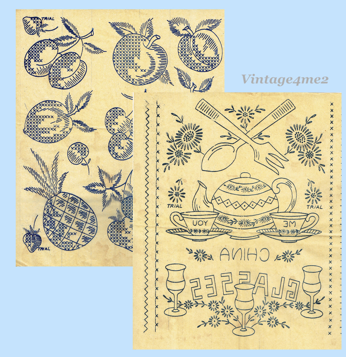 1950s Vintage Vogart Embroidery Transfer Set Uncut Fruit & Dish Tea To ...
