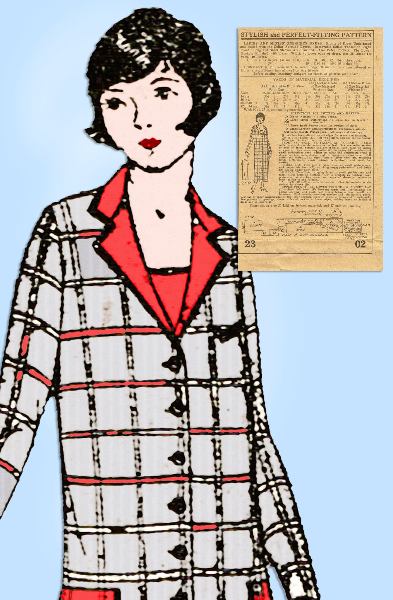 1920s Vintage Mail Order Sewing Pattern 2302 Flapper Dress Size 44 B ...