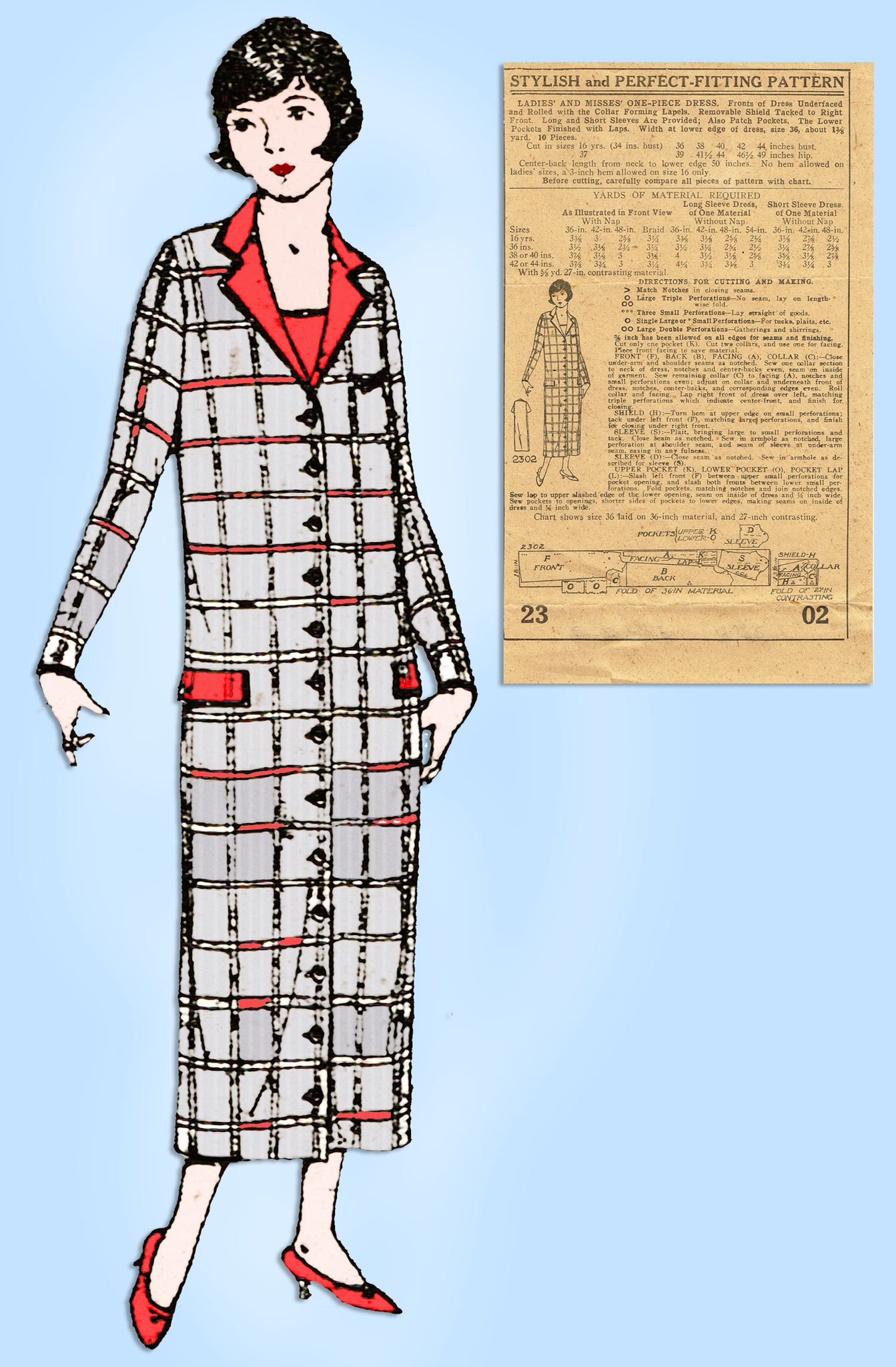 1920s Vintage Mail Order Sewing Pattern 2302 Flapper Dress Size 44 B ...