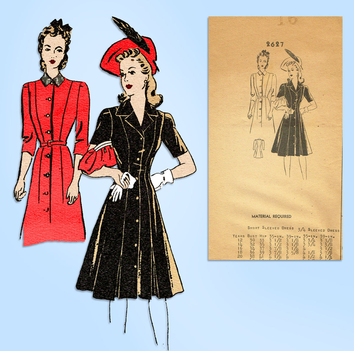 Mail Order 2627:1940s Uncut Misses Dress Sz 34B Vintage Sewing Pattern ...