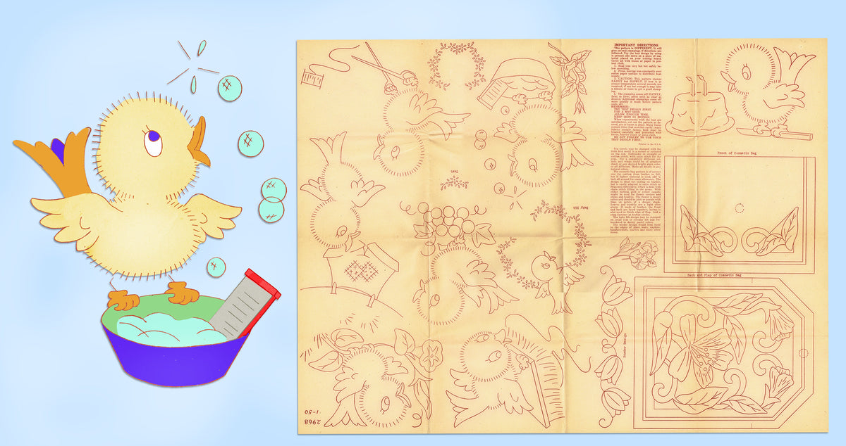 1950s Vintage Workbasket Embroidery Transfer 2968 DOW Bird Tea Towels ...