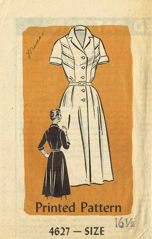 1950s Vintage Anne Adams Sewing Pattern 4627 Misses Tucked Dress Size ...