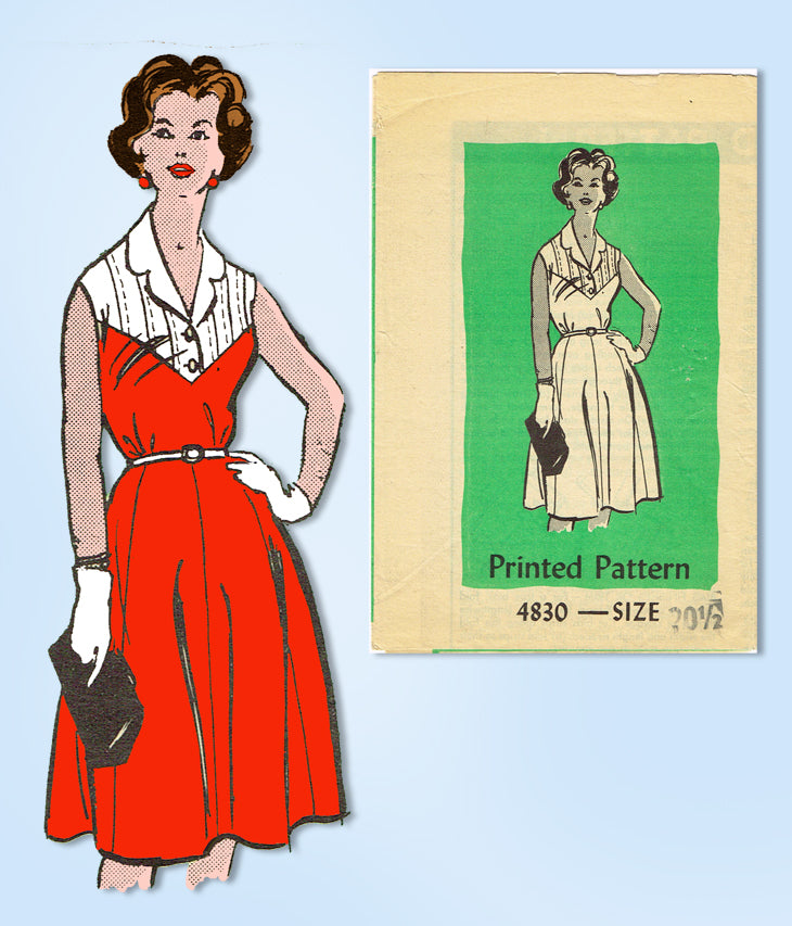 1950s Vintage Anne Adams Pattern 4830 Plus Size Tucked Sun Dress 41 B ...