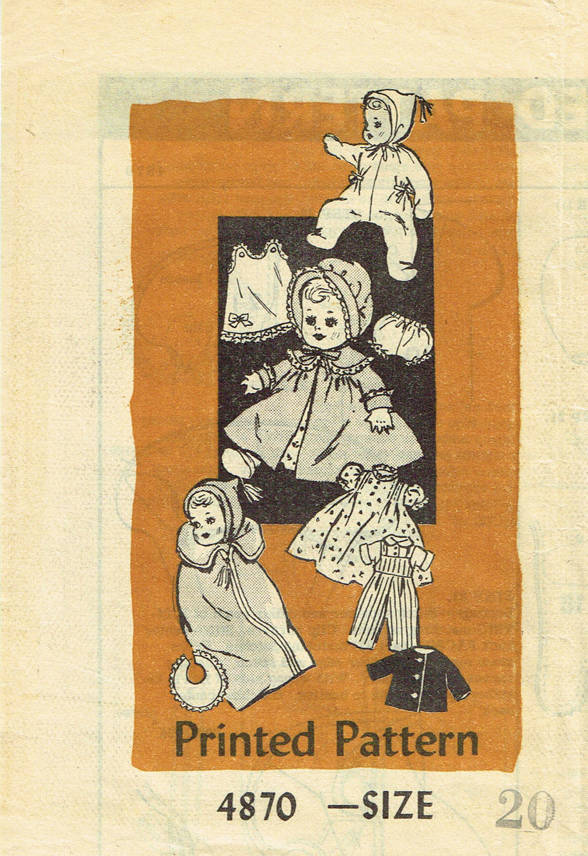 1950s Vintage Anne Adams Sewing Pattern 4870 20 Inch Baby Doll Clothes ...