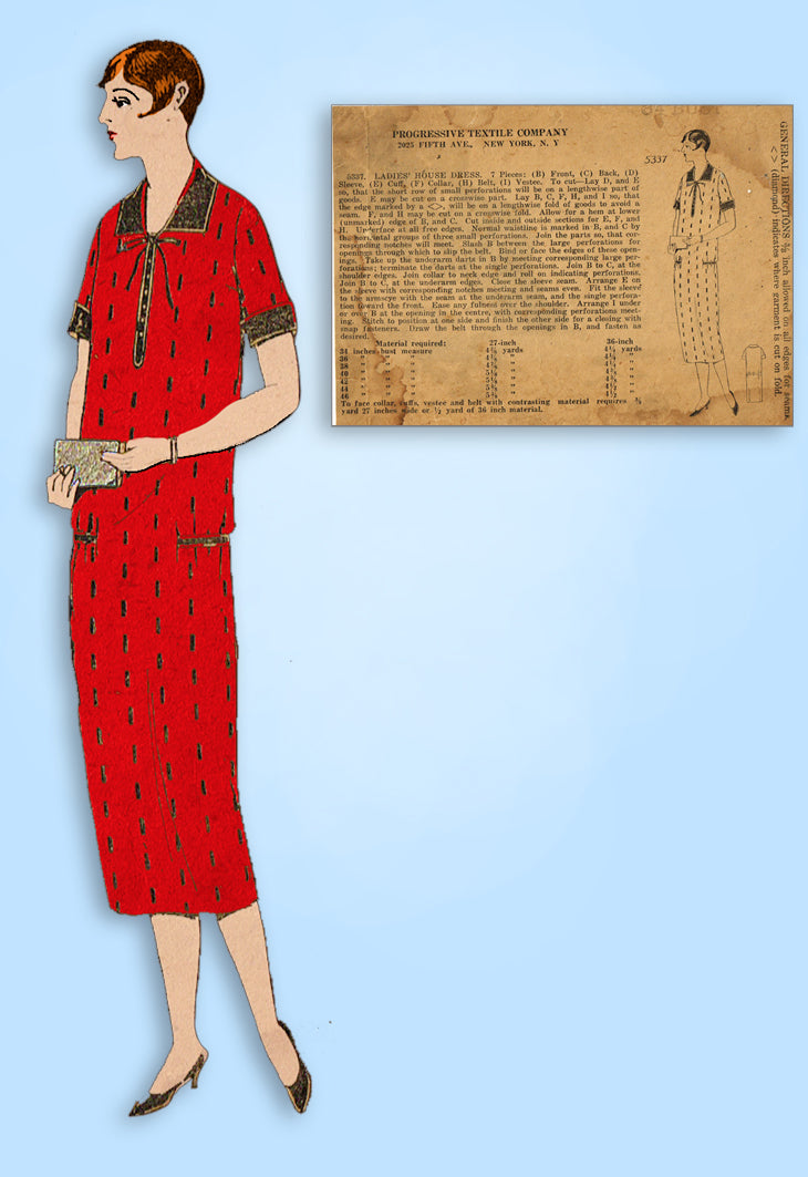 1920s Vintage Mail Order Sewing Pattern 5337 Misses House Dress Sz 34B ...