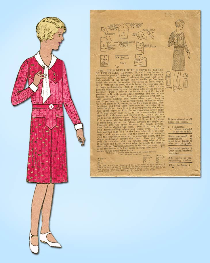 1920s Vintage Mail Order Sewing Pattern 7443 Girls Early 30s Flapper D ...