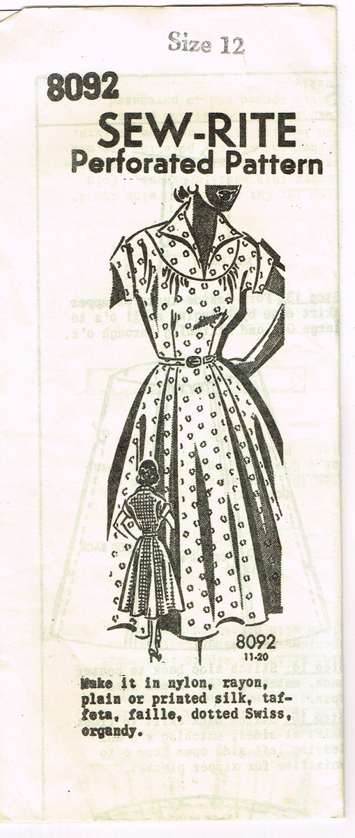 1950s Vintage Sew Rite Mail Order Sewing Pattern 8092 Misses Day Dress ...