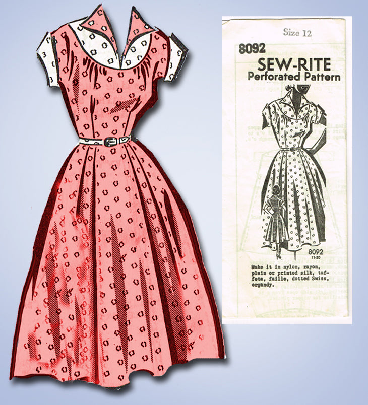 1950s Vintage Sew Rite Mail Order Sewing Pattern 8092 Misses Day Dress ...